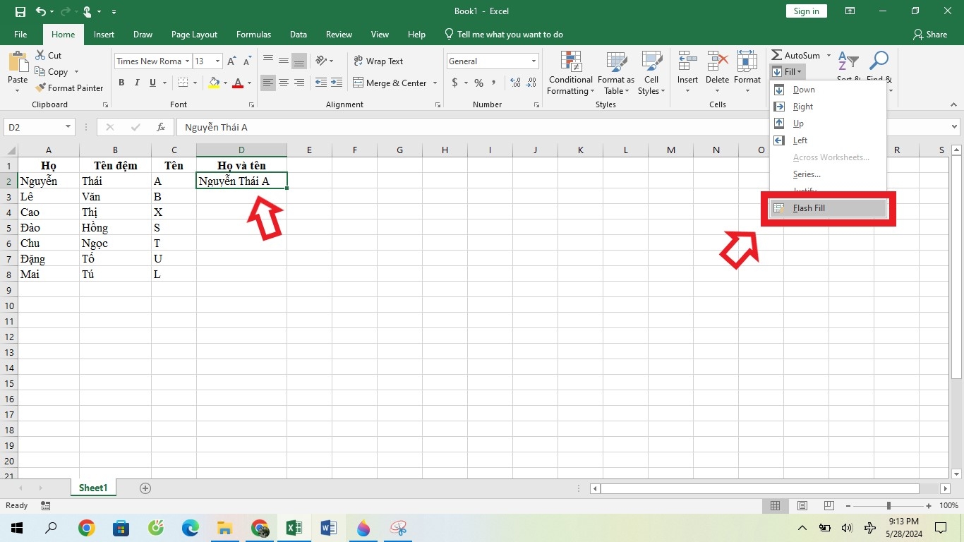 Hướng dẫn cách dùng Flash Fill trong Excel để xử lý dữ liệu